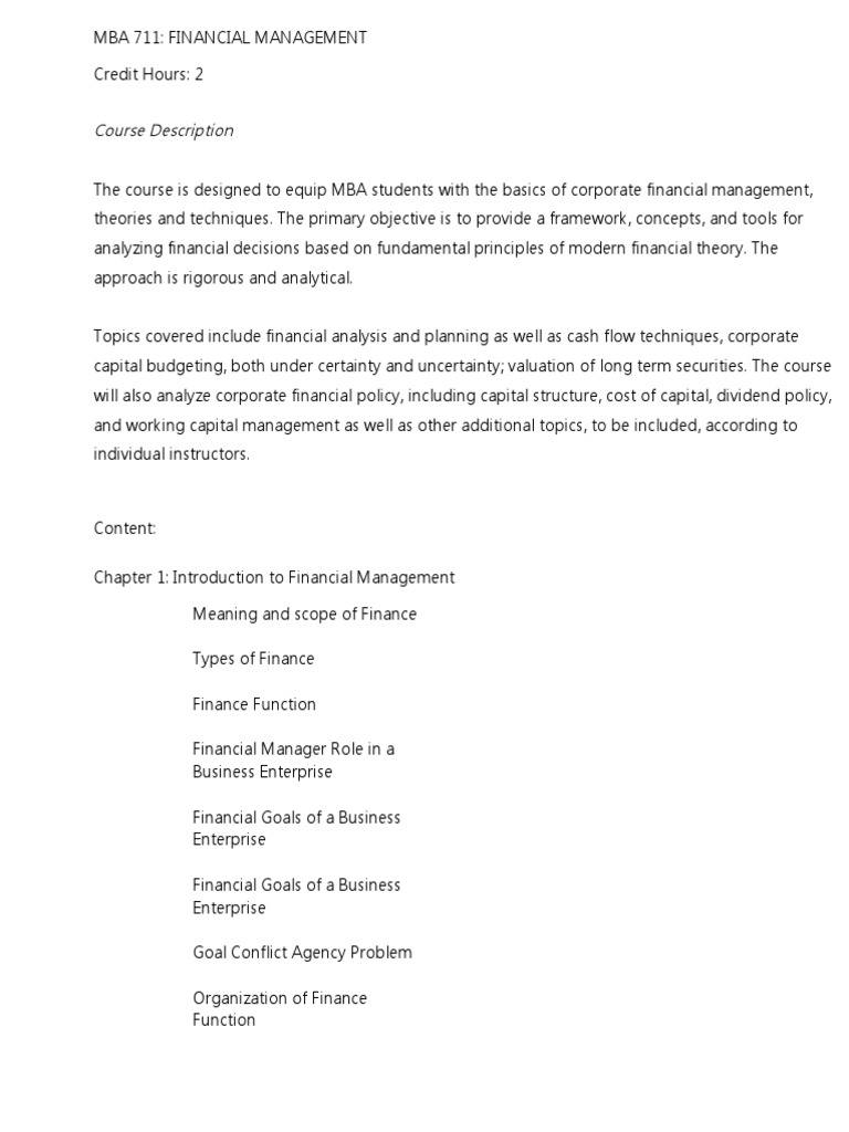 MBA 711: Corporate Financial Management | PDF | Financial Capital ...