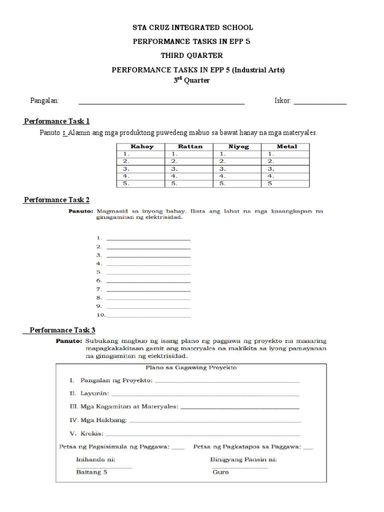 Performance Test in EPP 5 Q3 | PDF