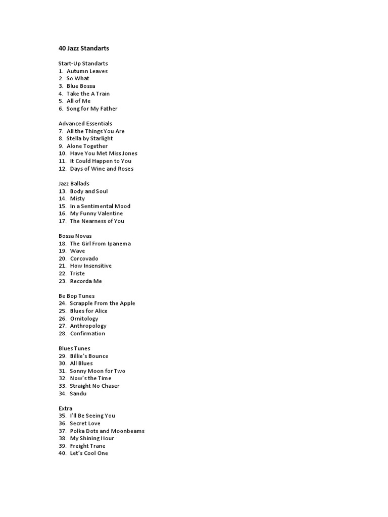 40 Essential Jazz Standards List | PDF