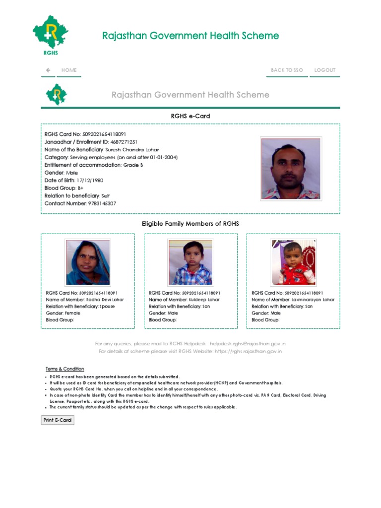 RGHS E-Card Details and Eligibility | PDF