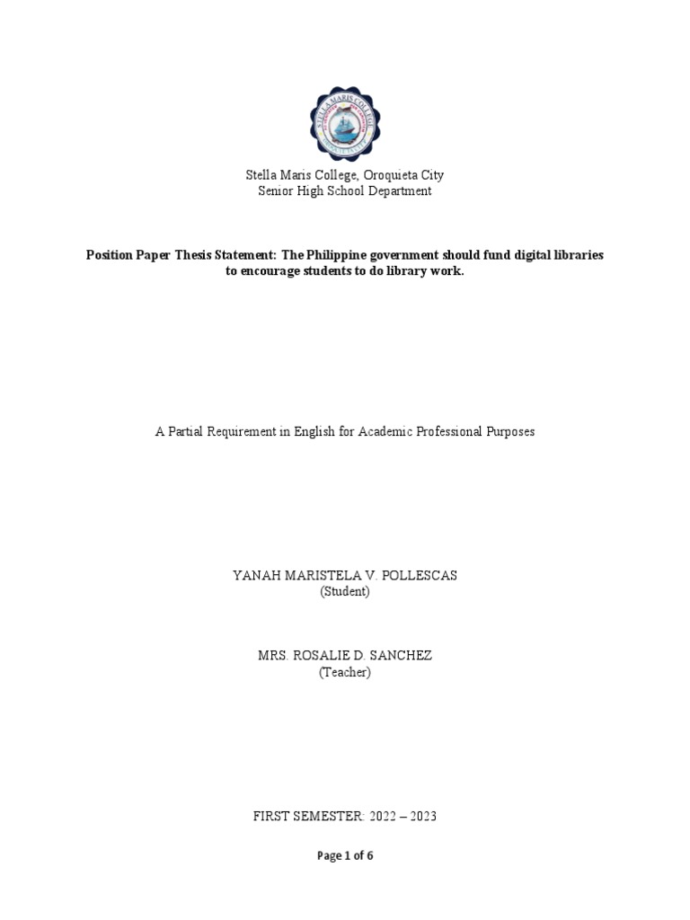 Position Paper | PDF | Libraries | Digital Library