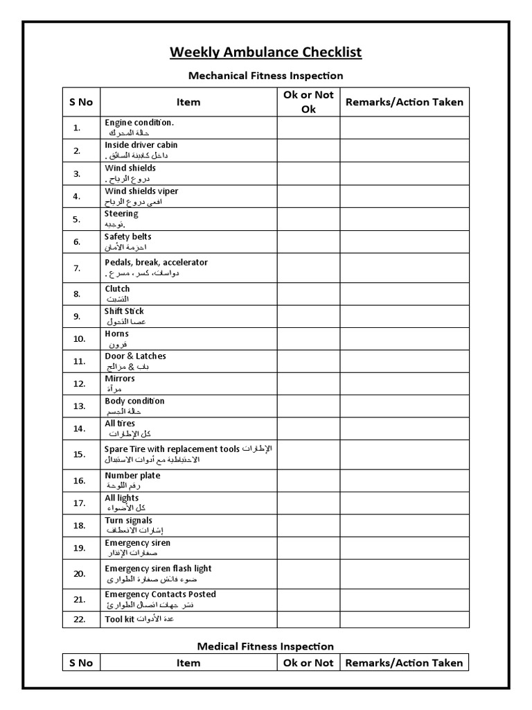 Ambulance Checklist | PDF