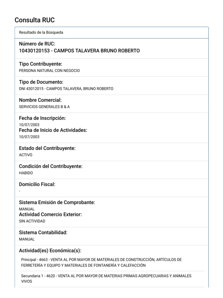 SUNAT - Consulta RUC | PDF