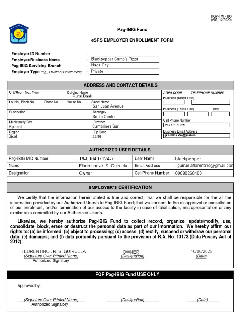 Pag-IBIG eSRS Employer Enrollment Form | PDF | Computing ...