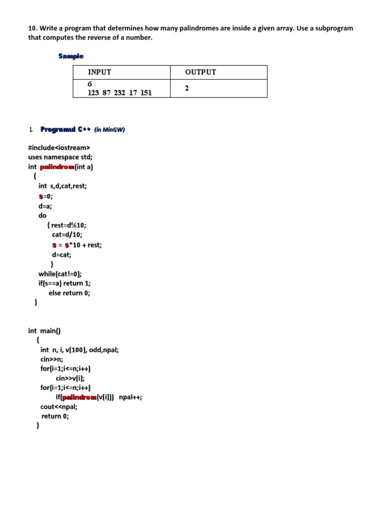 Problema 10 - Vector - Palindrom | PDF