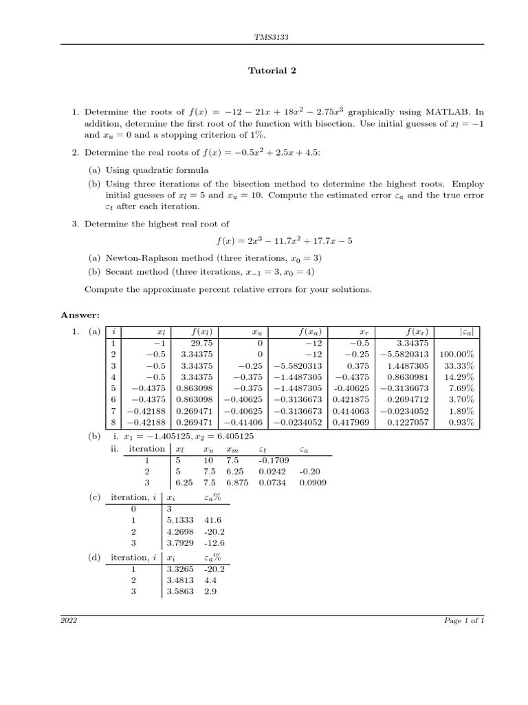 Tutorial 2 | PDF | Numerical Analysis | Theoretical Computer Science Tutorial 2 | PDF | Numerical Analysis | Theoretical Computer Science