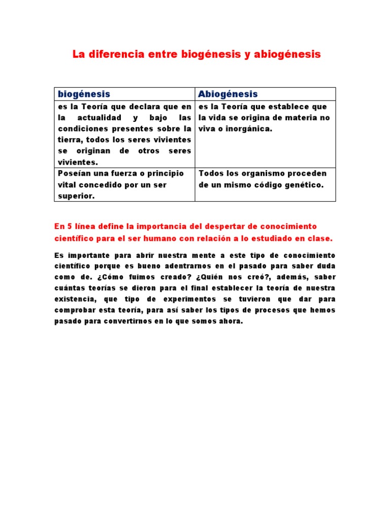 La Diferencia Entre Biogénesis y Abiogénesis | PDF