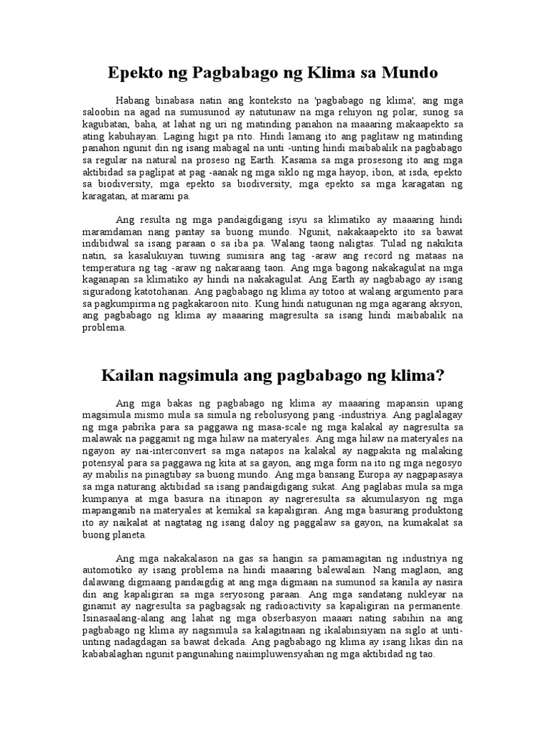 Epekto NG Pagbabago NG Klima Sa Mundo | PDF