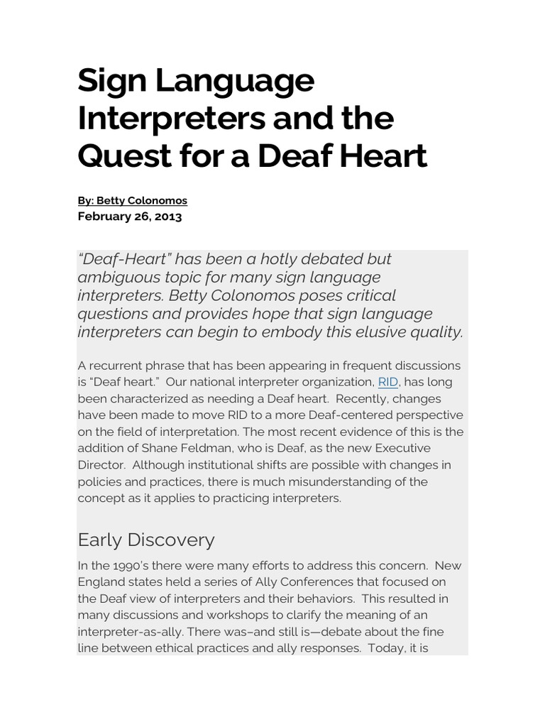 COLONOMUS 2018 - Deaf-Heart | PDF | Language Interpretation | Sign Language