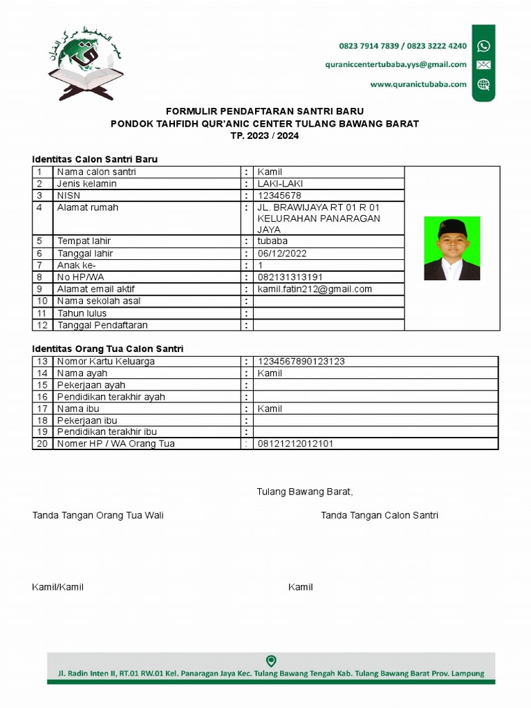 Bukti Formulir PSB QC 23 - Nama Calon Peserta Didik | PDF