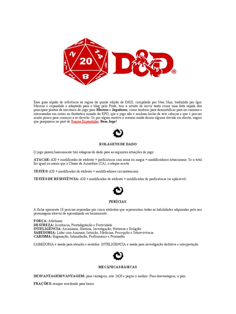 Resumo de Regras D&D | PDF | Dungeons & Dragons (jogo) | Sistema visual
