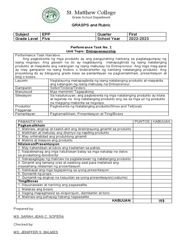 Epp-5-Performance Task | PDF