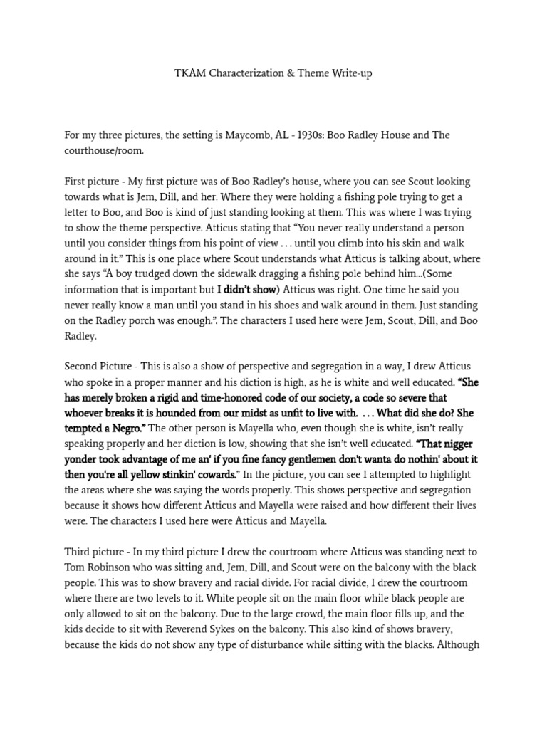 Characterization & Theme Write-Up | PDF | To Kill A Mockingbird