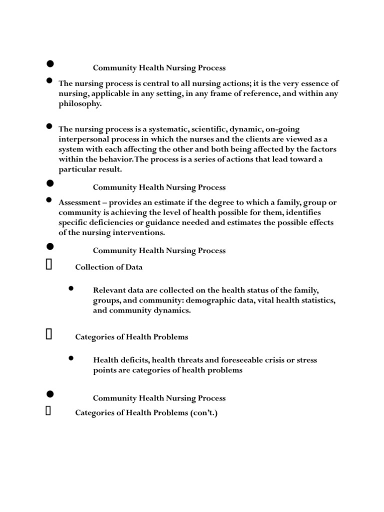Community Health Nursing Process - Text | PDF