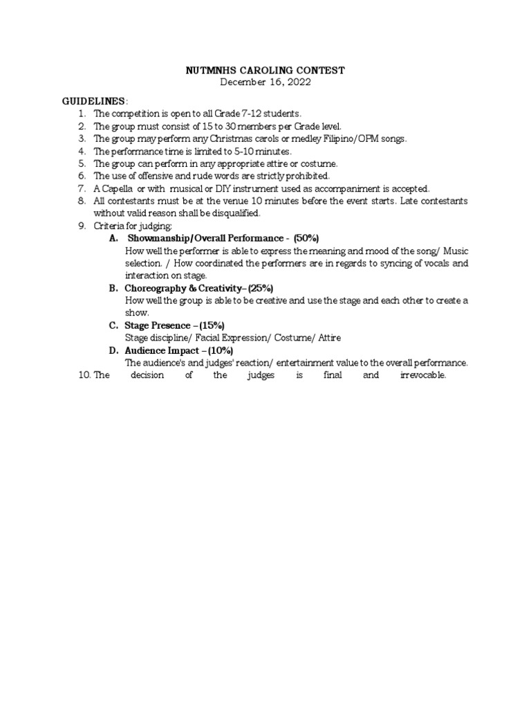 Caroling Contest Guidelines | PDF