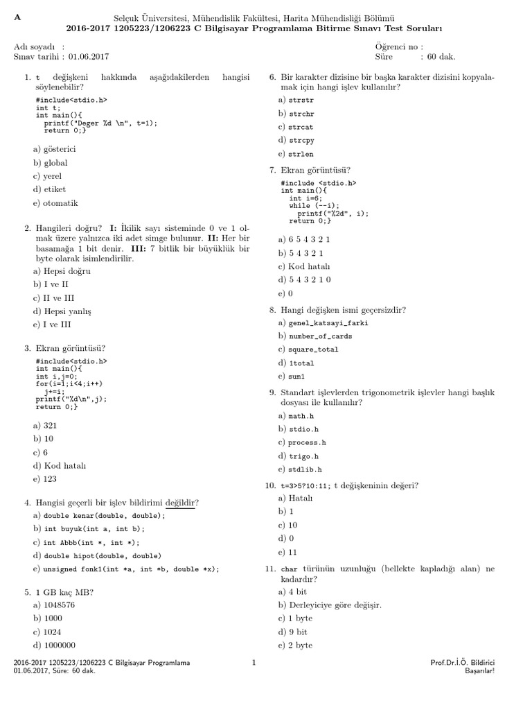 C Bilgisayar Programlama 1 | PDF