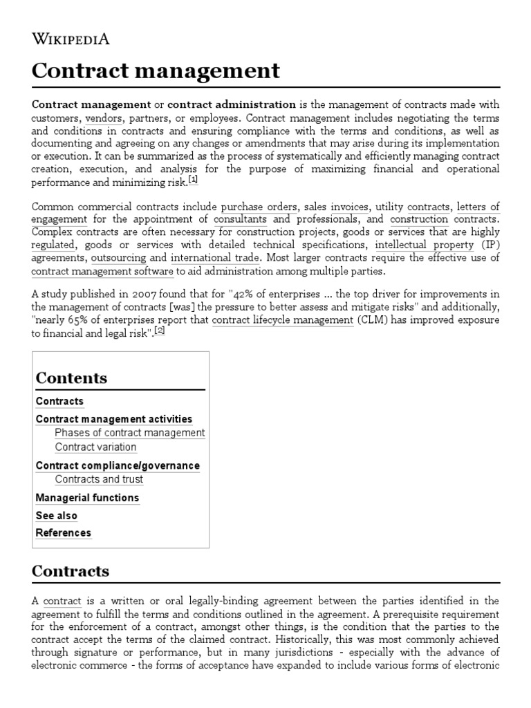 Contract Management - Wikipedia | PDF | Business | Economies