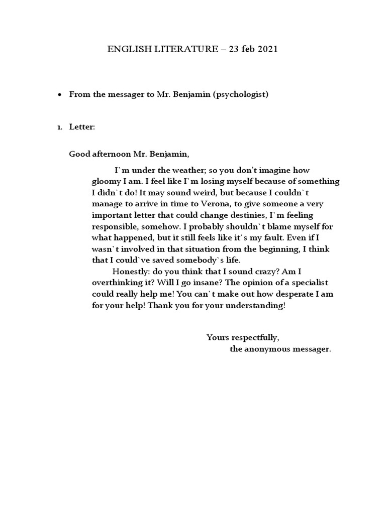 ENGLISH LITERATURE - Letter | PDF