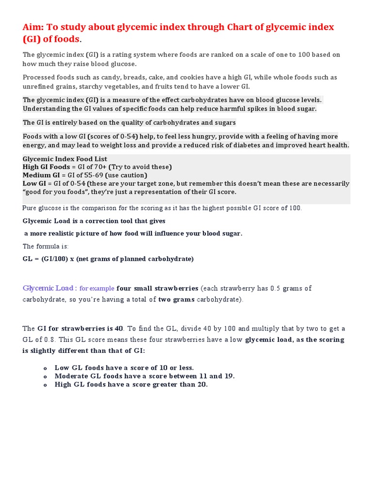 Glycemic Index Chart for Foods | PDF | Glycemic Index | Glycemic Load