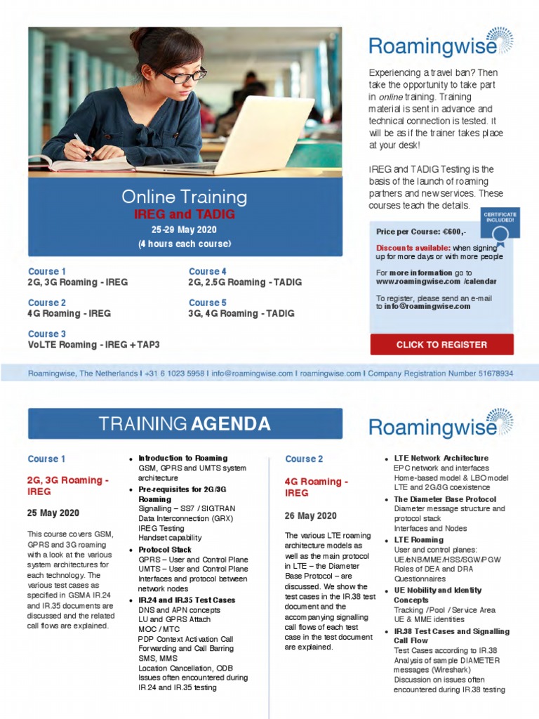 Roamingwise - Flyer Online Training IREG and TADIG May 2020 Compressed | PDF | Gsm | Roaming