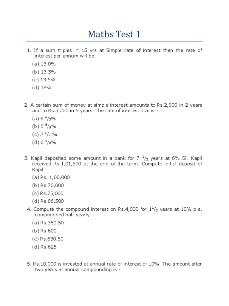CA Foundation Maths Test 1 WITH ANSWERS | PDF | Interest | Compound ...