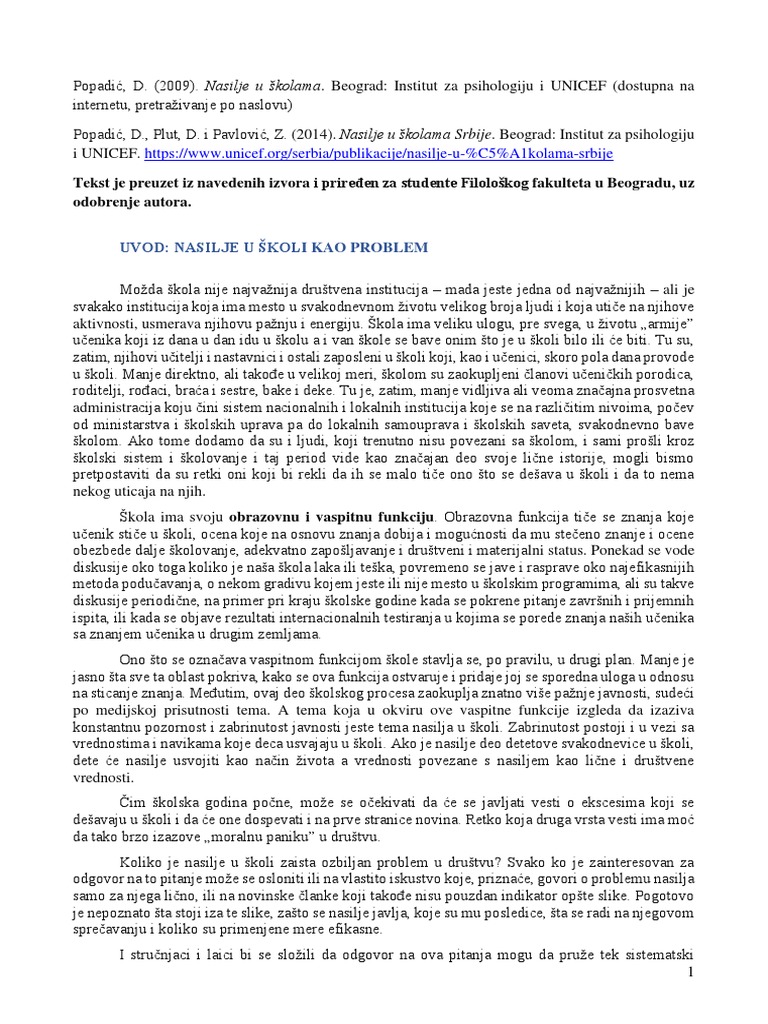 Popadic, D. (2009) - Nasilje U Skolama - FF - 2021 | PDF