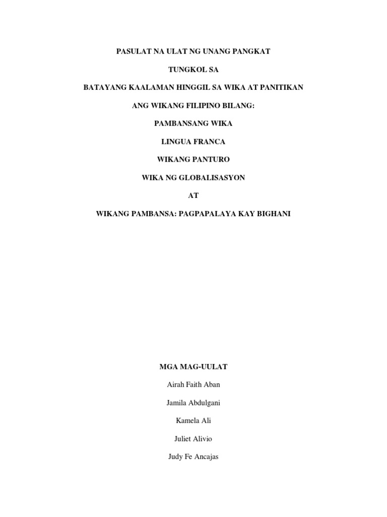 Ang Wikang Filipino Bilang Pambansang Wika, Lingua Franca, Wikang ...