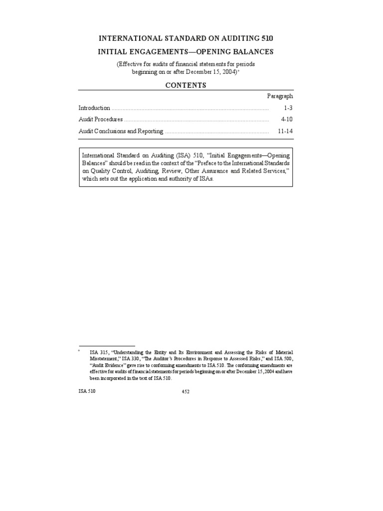 2008 Auditing Handbook A135 ISA 510 | PDF | Financial Audit | Audit