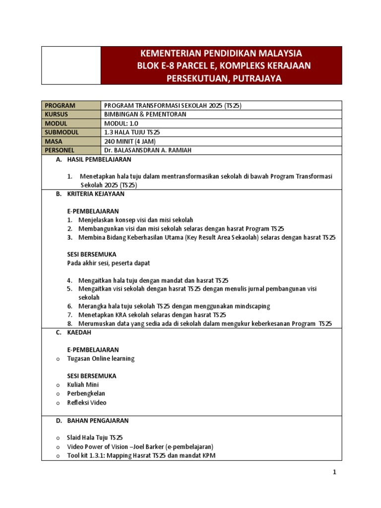 1.profoma SubModul 1.3 Hala Tuju TS25 3.0 | PDF