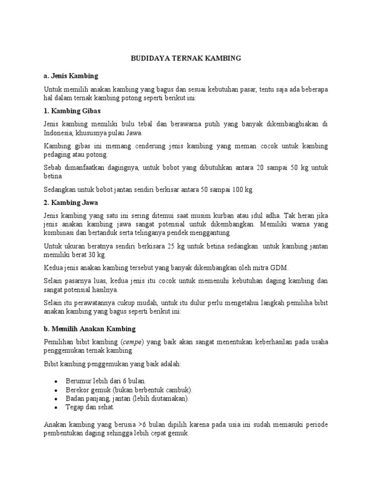 Budidaya Ternak Kambing | PDF