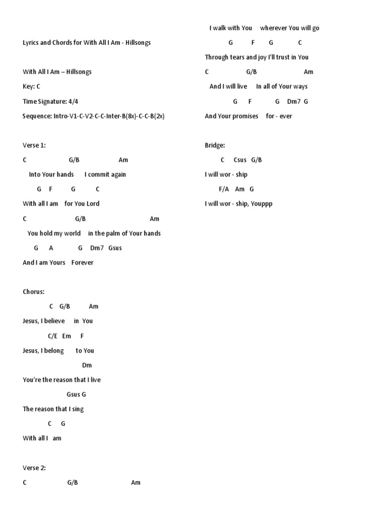 Lyrics and Chords For With All I Am | PDF
