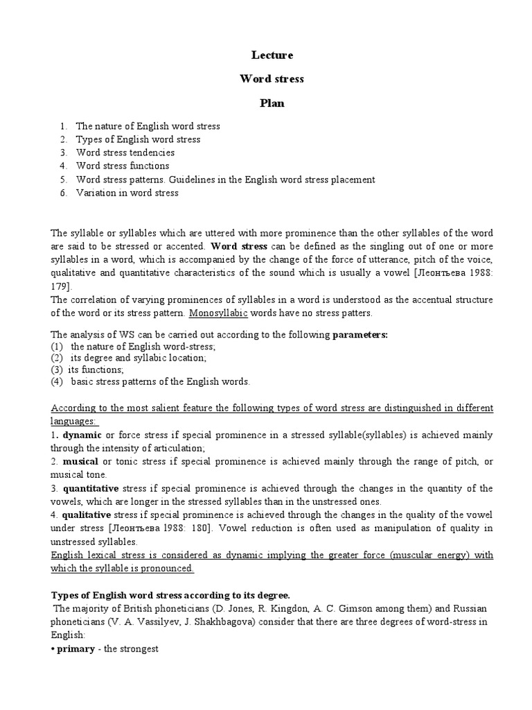 Word Stress Patterns | PDF | Stress (Linguistics) | Word