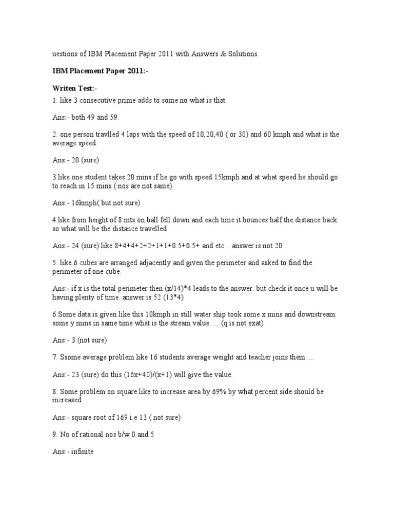 IBM Placement Paper 2011:-Writen Test | PDF | Ibm | Employment