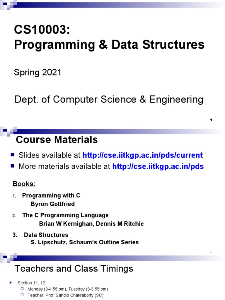 CS10003: Programming & Data Structures: Spring 2021 | PDF | Data Type | Variable (Computer Science)