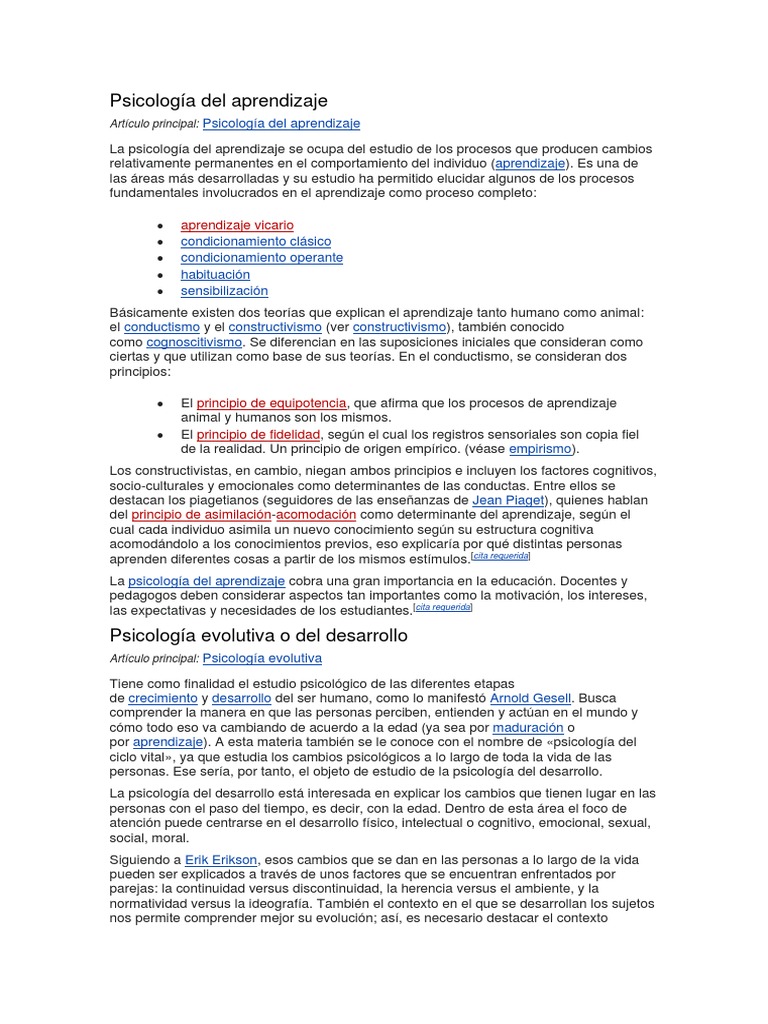 Psicología aprendizaje ramas | PDF | Sicología | Aprendizaje