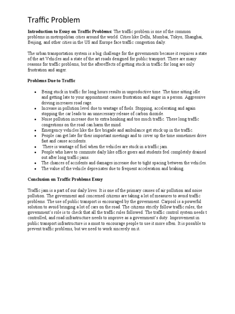 Introduction To Essay On Traffic Problems | PDF | Traffic Congestion ...