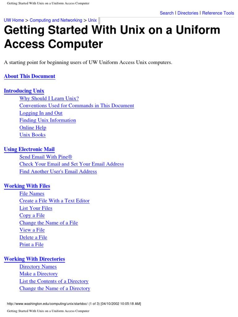 Getting Started With Unix On A Uniform Access Computer About This Document Pdf Command Line 9439
