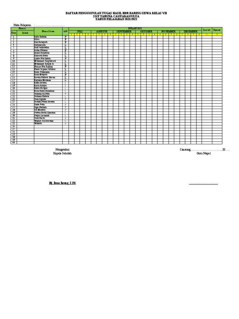 FORM Daftar Pengumpulan Tugas BDR-7 | PDF