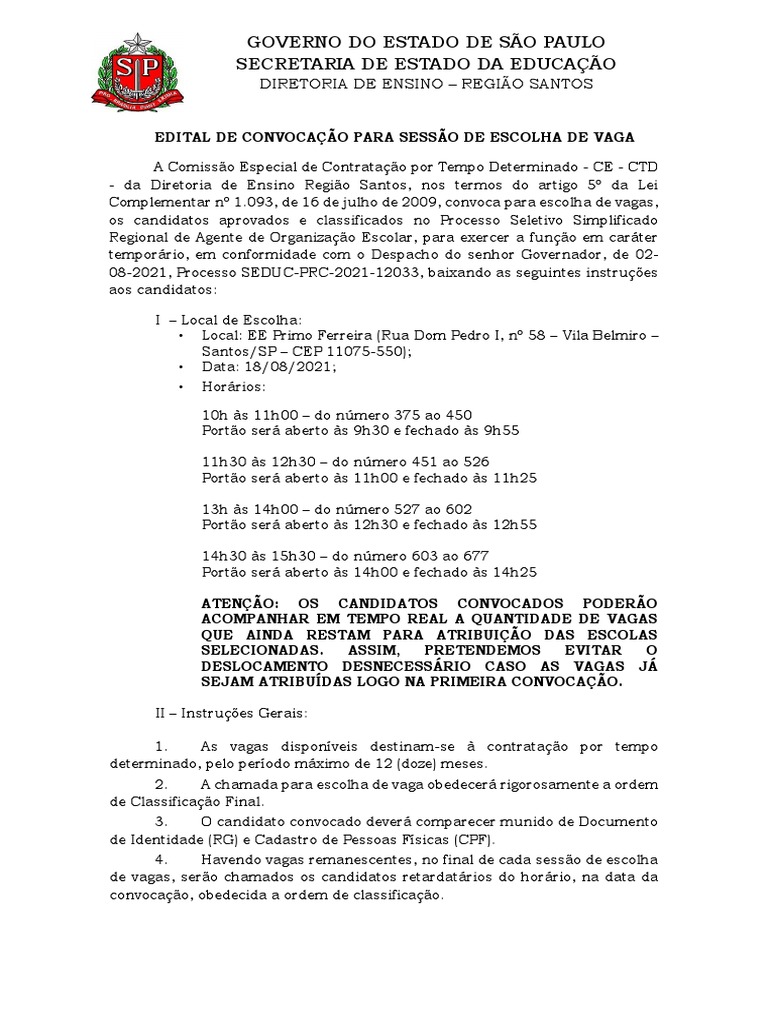 Convocao Aoe Santos 13082021 | PDF