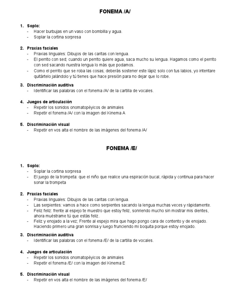 Actividades de Articulación Fonema A y E | PDF | Artes del Lenguaje y ...