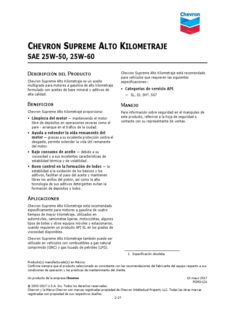 Ficha-Tecnica Chevron Supreme 25W60 | PDF | Gasolina | Química