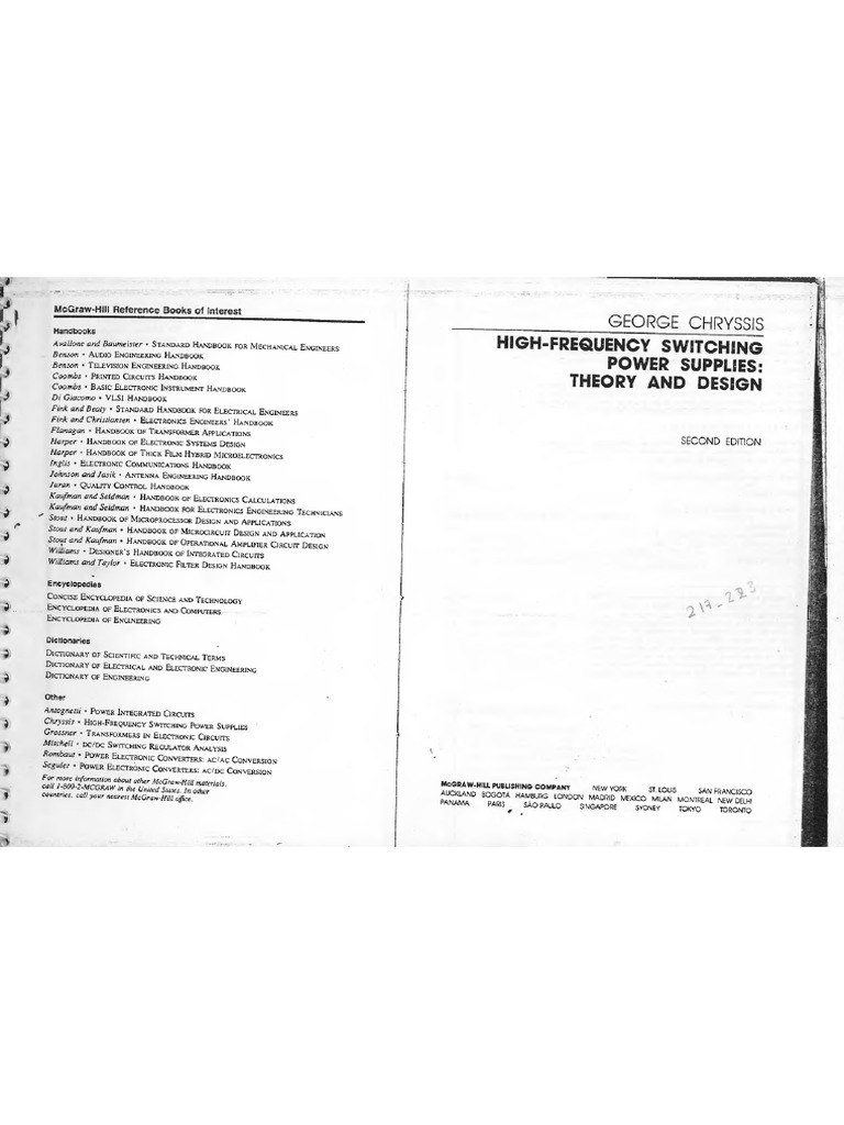High Frequency Switching Power Supply Design (2nd Ed) by CHRYSSIS (1989 ...