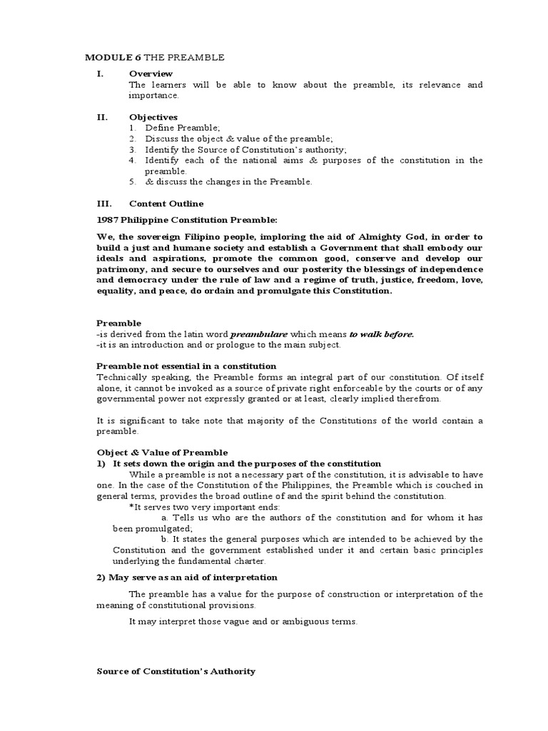 MODULE 6 Preamble | PDF | Constitution | Rule Of Law