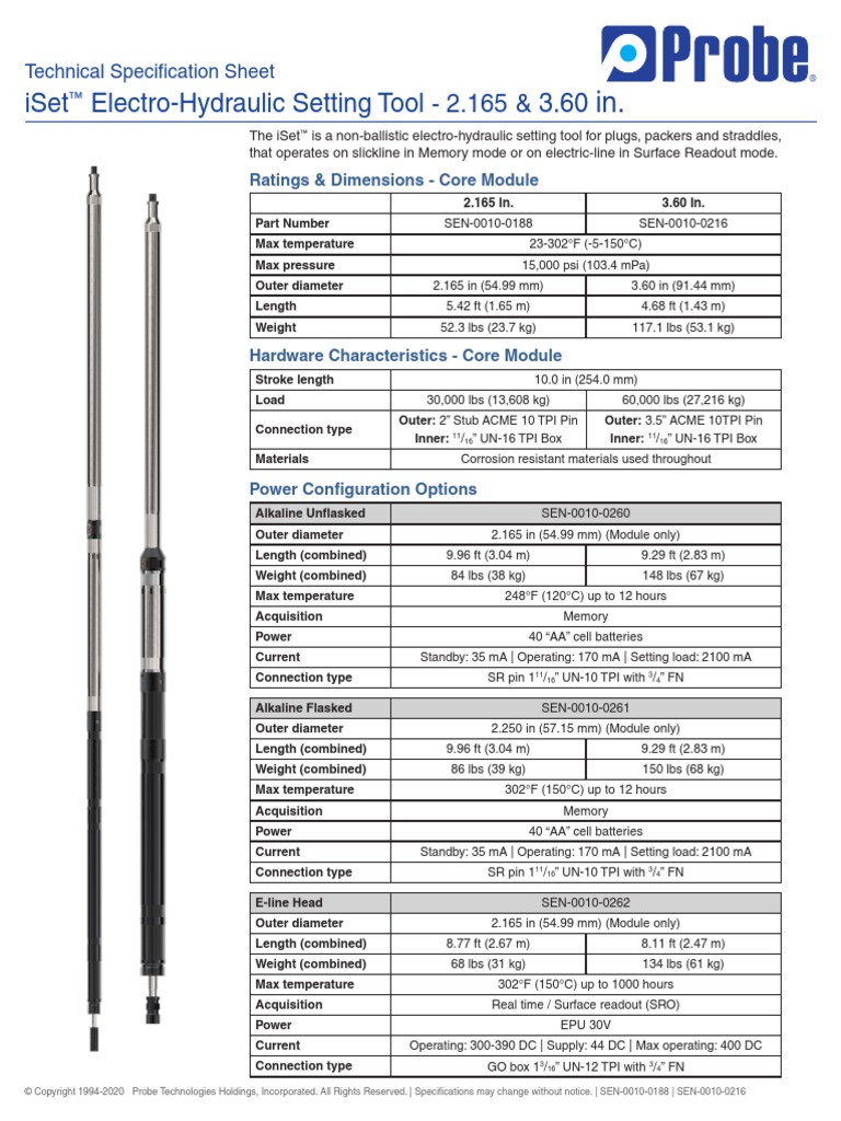 Setting Tool - Iset - Electro-Hydraulic - 2165-360 - SEN-0010-0216 ...