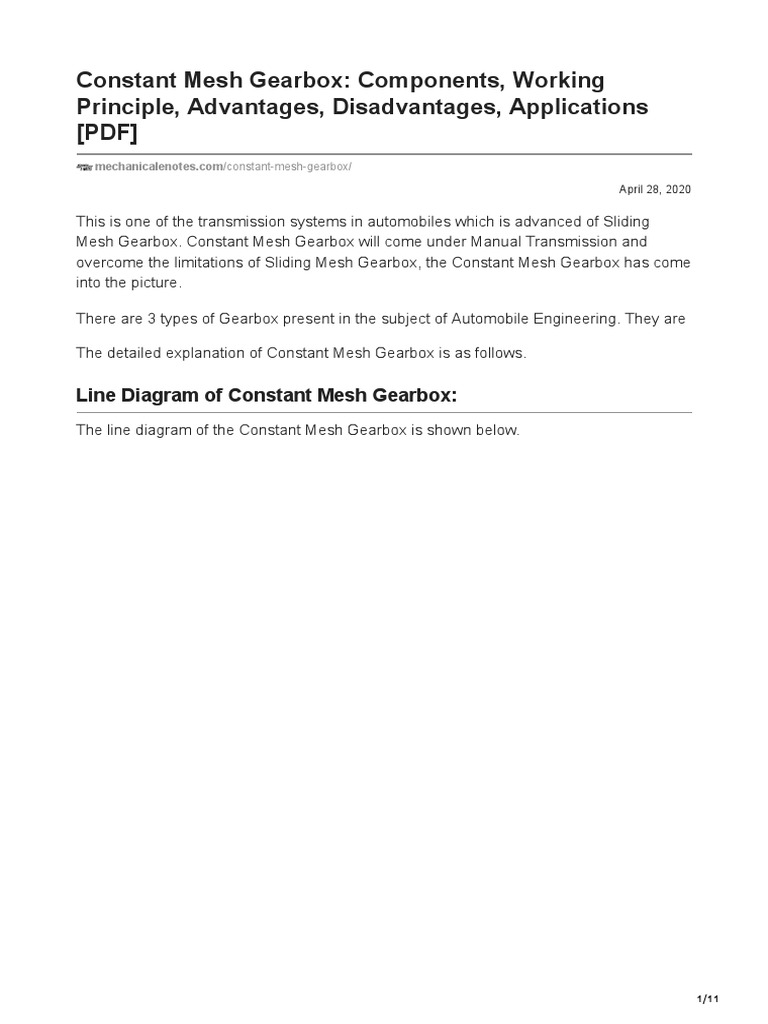 Constant Mesh Gearbox Components Working Principle Advantages ...