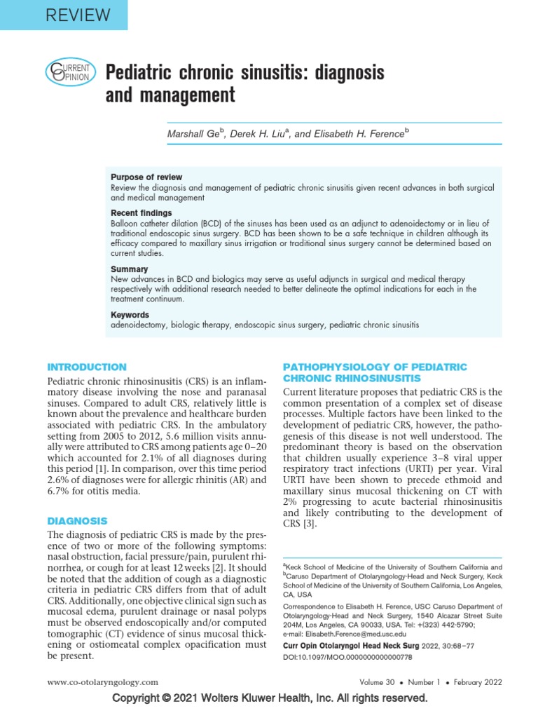 Pediatric Chronic Sinusitis Diagnosis and Management | PDF | Ct Scan ...