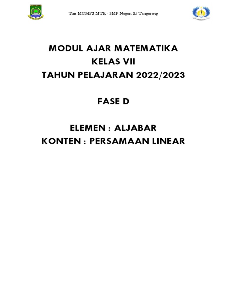 Modul Ajar Persamaan Dan Pertidaksamaan Linear | PDF