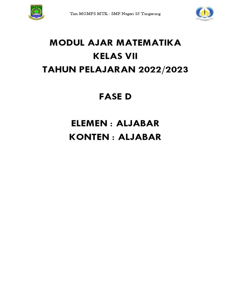 Modul Ajar Aljabar Kelas 7 Kurikulum Merdeka | PDF | Komputer