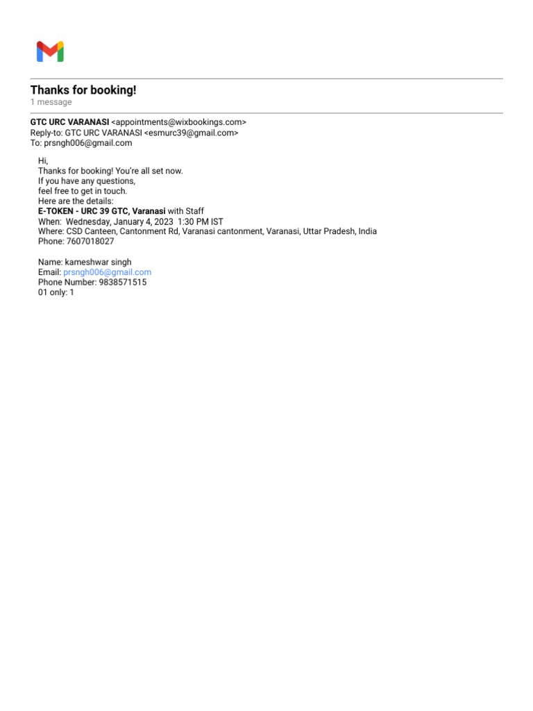 Gmail - Thanks For Booking! | PDF