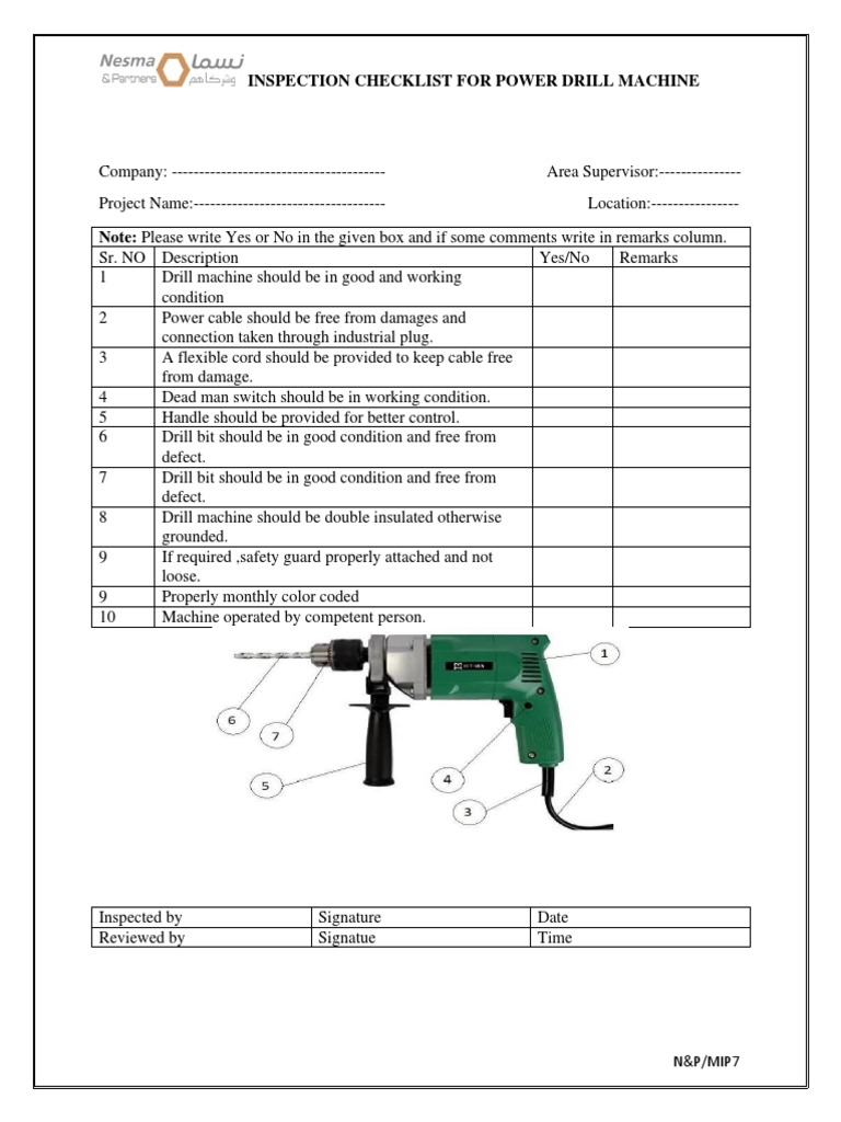 Checklist For Power Drill Machin | PDF
